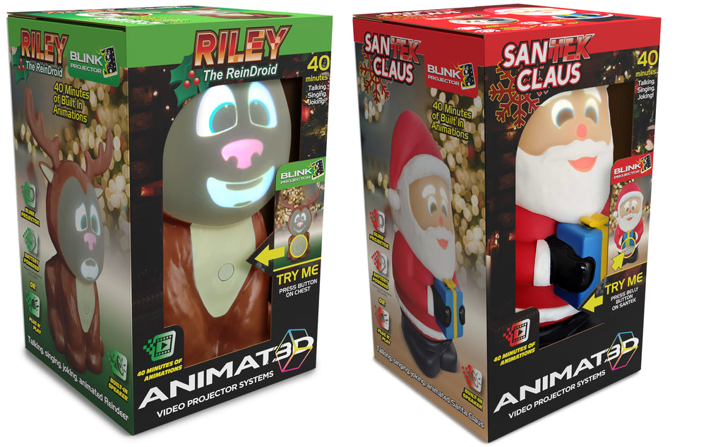 Set of 2 SanTek Claus and Riley The ReinDroid with Built in Projector – Mindscope Products